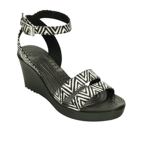 CROCS | Shoes | Crocs Leigh Ii Wedge Sandals Womens Sz 8 Black White ...
